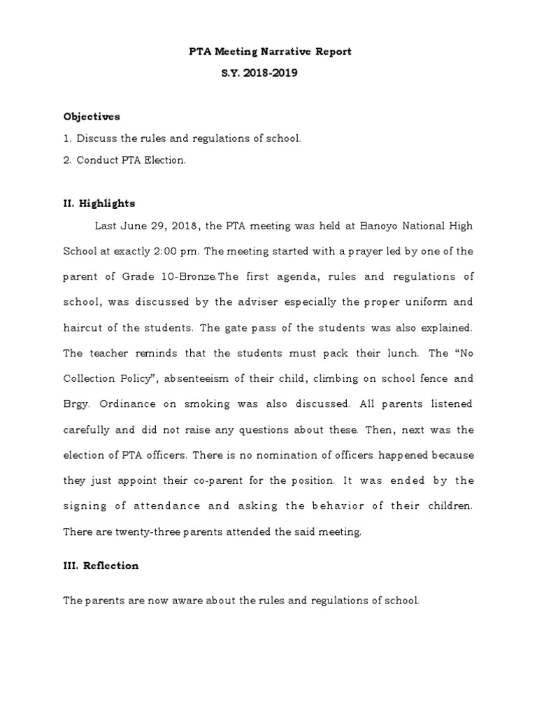PTA Meeting Narrative Report | PDF