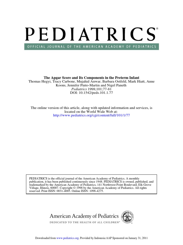 The Apgar Score and Its Components in The Preterm Infant: Pediatrics ...