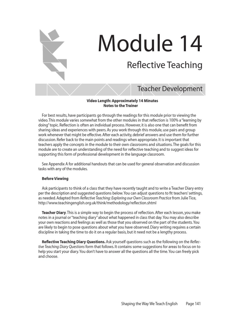Module 14: Reflective Teaching Guide | PDF | Reflective Practice | Teachers