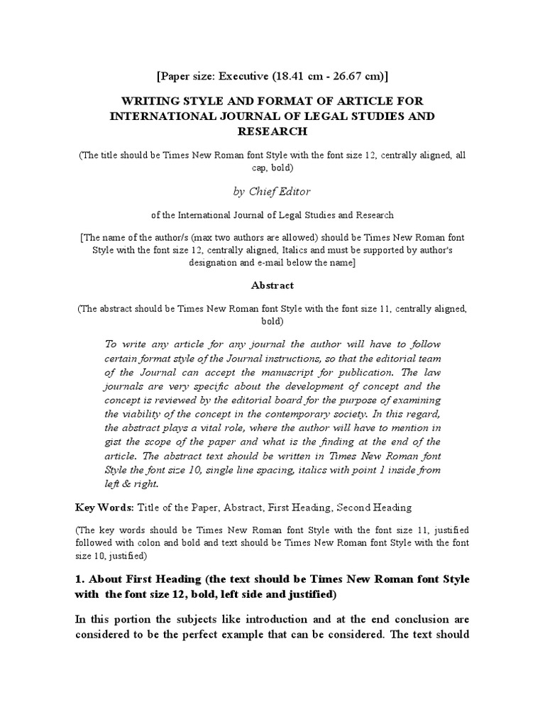 Writing Style and Format of Article For International Journal of Legal ...
