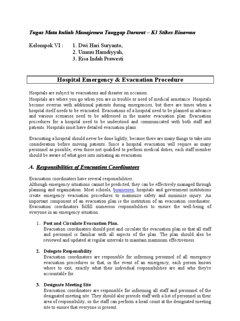 Hospital Emergency & Evacuation Procedure | PDF | Emergency Evacuation ...