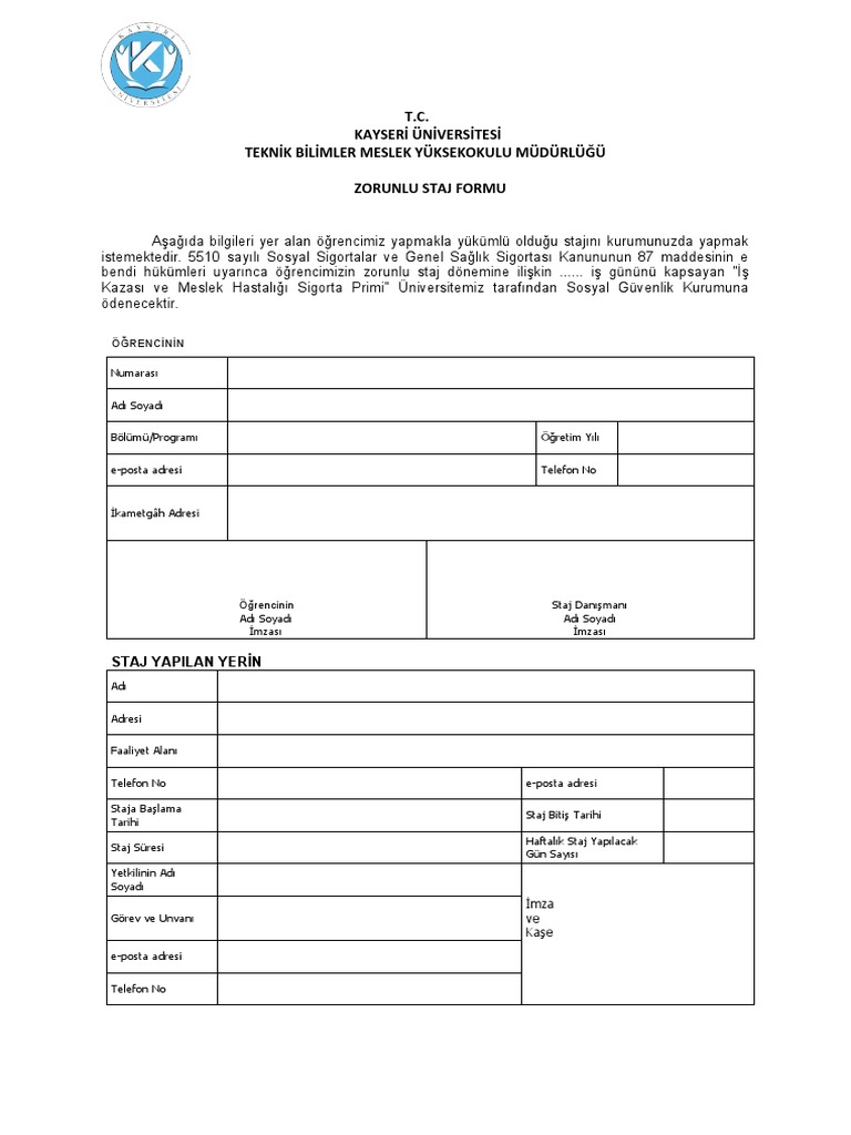 Zorunlu Staj Formu | PDF