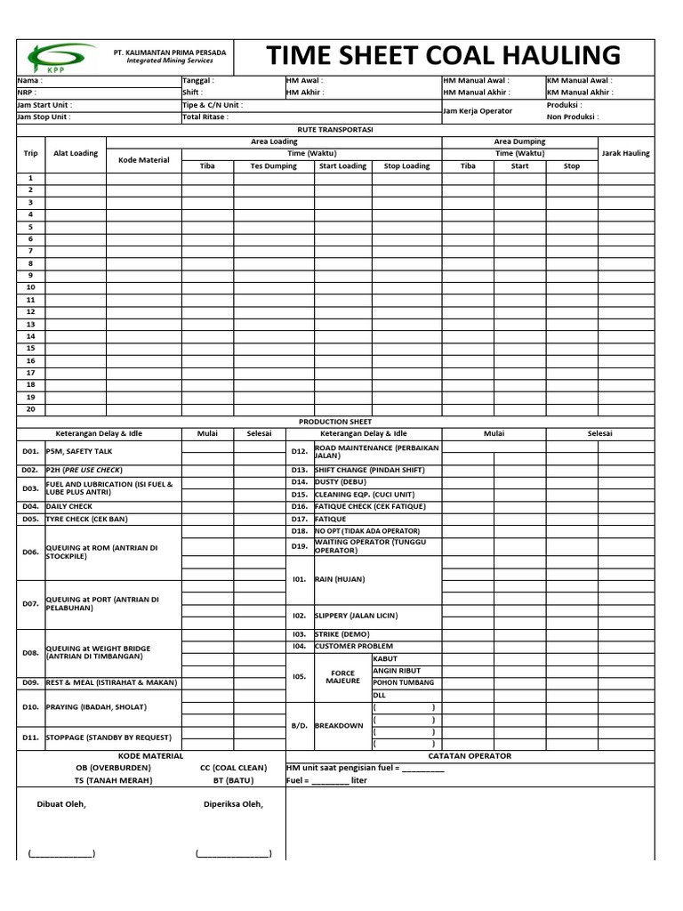 Time Sheet Coal Hauling: Integrated Mining Services | PDF | Nature