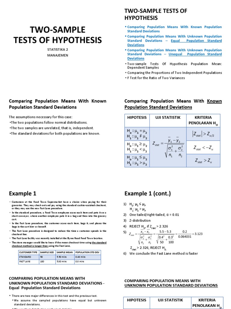 Two Sample Tests of Hipotesis | PDF | Standard Deviation | Probability ...