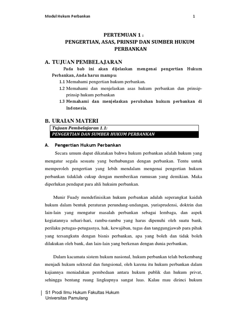 PERTEMUAN Hukum Perbankan | PDF | Pengelolaan Keuangan & Uang