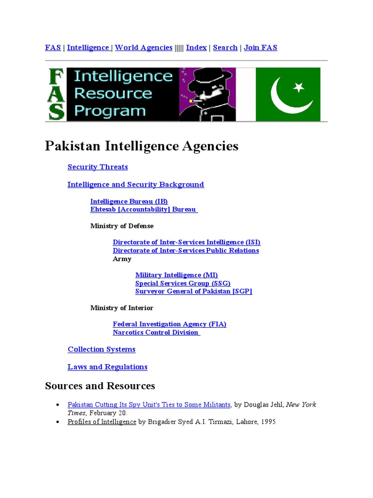 Pakistan Intelligence Agencies: Sources and Resources | PDF