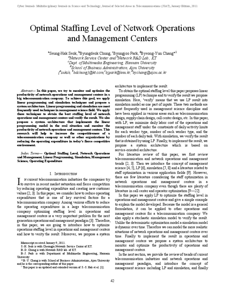 Optimal Staffing Level of Network Operations and Management Centers | PDF | Mathematical ...