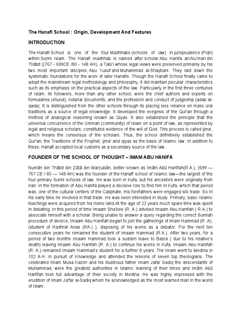 The Hanafi School: Origin, Development and Features | PDF | Semitic ...