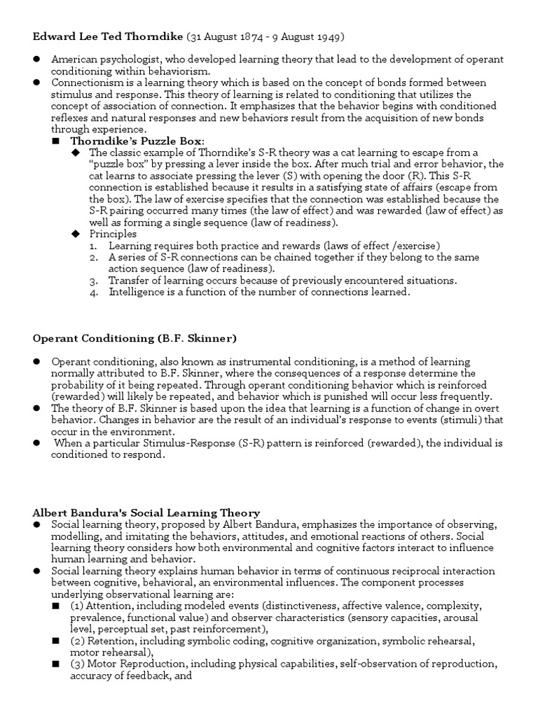 Edward Lee Ted Thorndike | PDF | Behaviorism | Learning