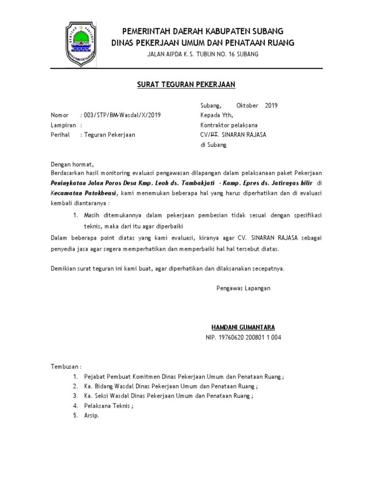 Surat Teguran Pekerjaan | PDF