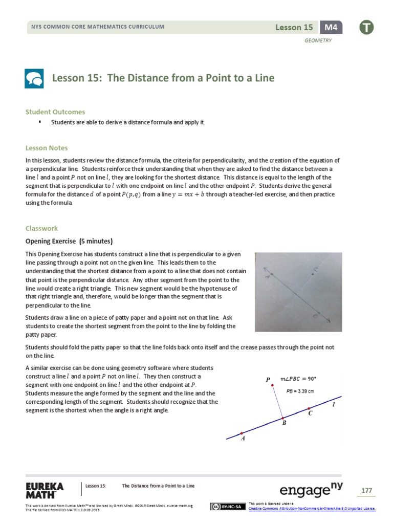 Lesson 15: The Distance From A Point To A Line: Student Outcomes | PDF ...