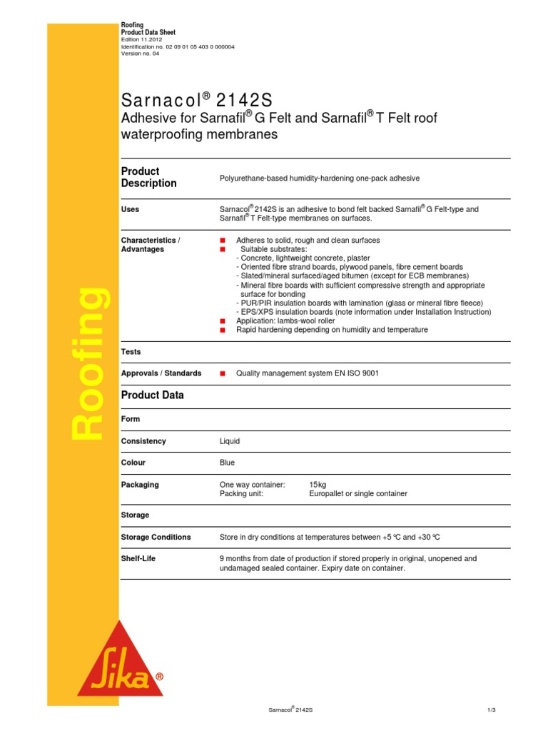 Sarnacol 2142S PDS Sika Sarnafil | PDF | Adhesive | Data