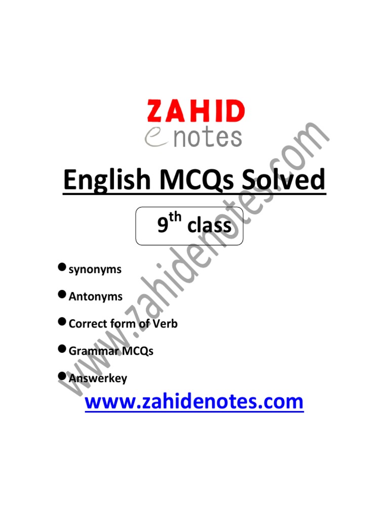 9th Class English Mcqs Solved New | PDF | Adverb | Adjective