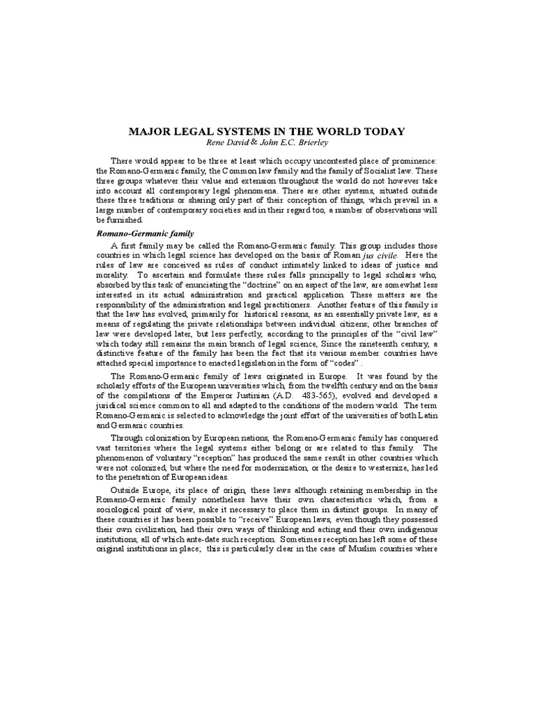 Major Legal Systems of the World | PDF | Civil Law (Legal System ...