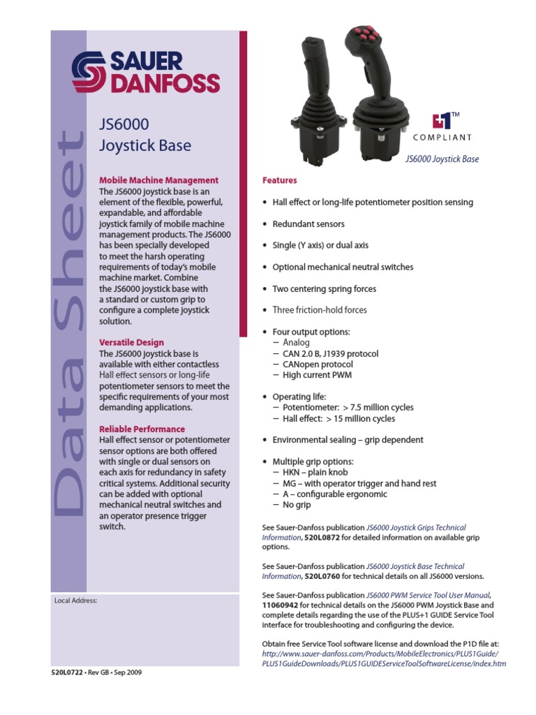 SAUER DANFOSS Joysticks Series JS6000 Catalogue en | PDF | Electrical ...
