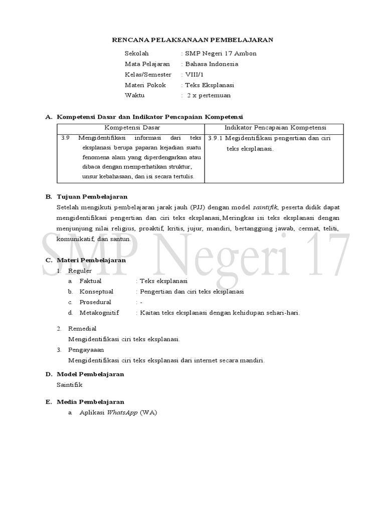 RPP Teks Eksplanasi Kelas VIII | PDF | Seni