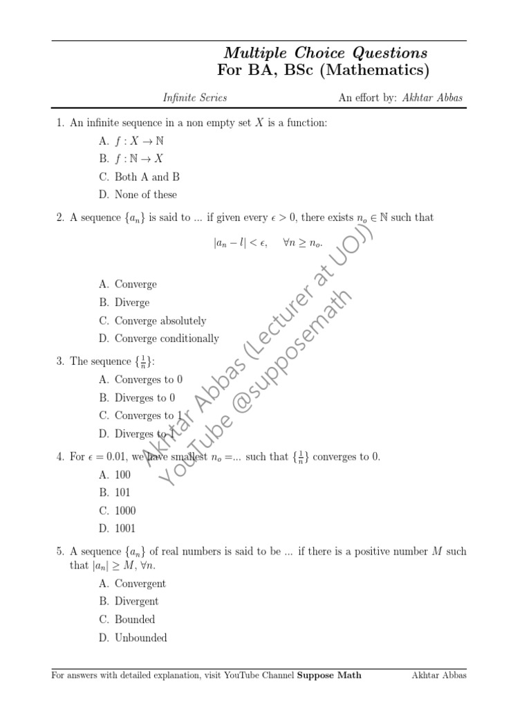 MCQS of Series | PDF | Power Series | Series (Mathematics)