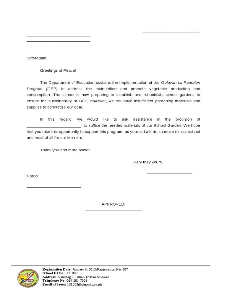 Solicitation Letter Gulayan Sa Paaralan | PDF