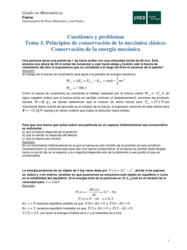 Tema 2a Conservación de La Energía Mecánica | PDF | Masa | Fricción