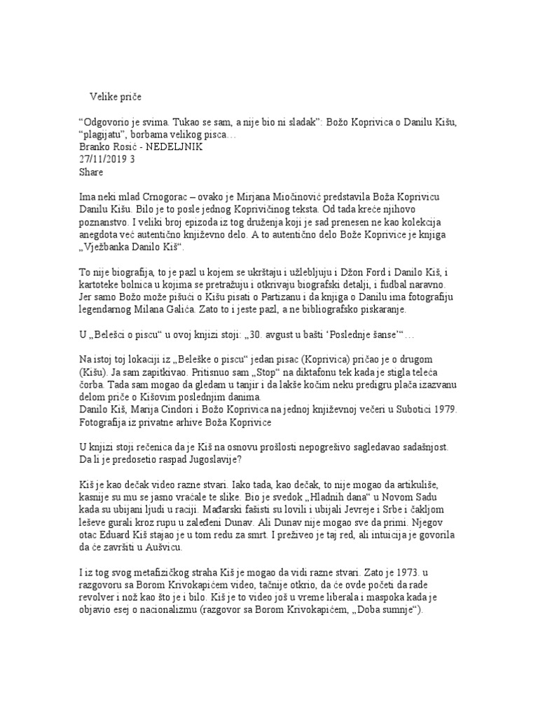 Bozo Koprivica Danilo Kis | PDF