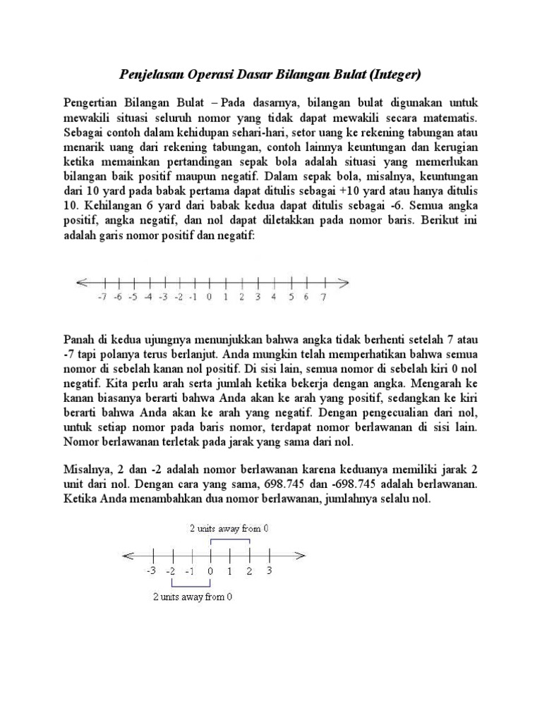 Penjelasan Operasi Dasar Bilangan Bulat Integer | PDF