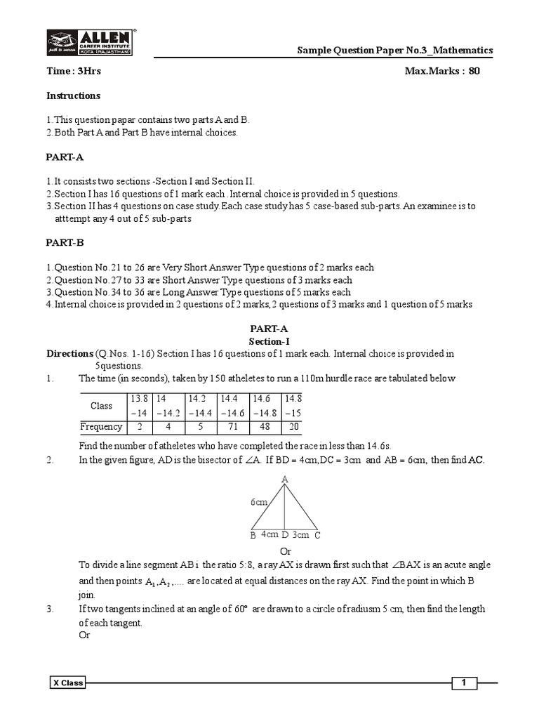 Sample Question Paper No.3 - Mathematics Time: 3Hrs Max - Marks: 80 ...