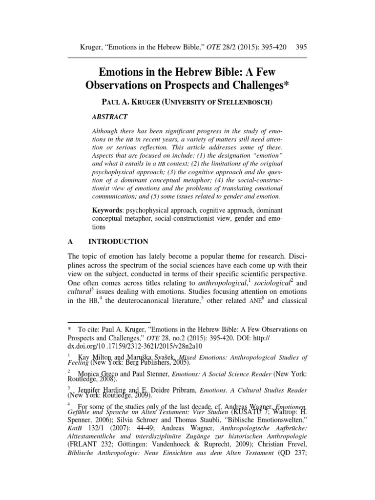 Emotions in the Hebrew Bible Explained | PDF | Jealousy | Emotions