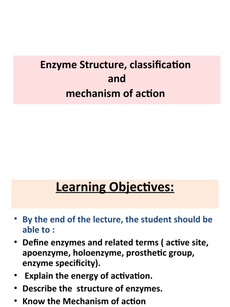 Enzyme Structure, Classification and Mechanism of Action | PDF | Active ...