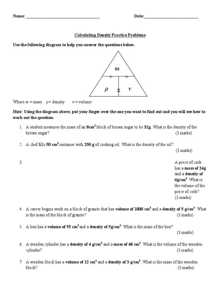 Density Calculation Practice Problems | PDF | Density | Volume