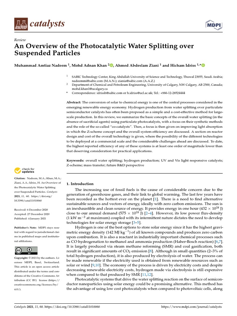 Catalysts: An Overview of The Photocatalytic Water Splitting Over ...