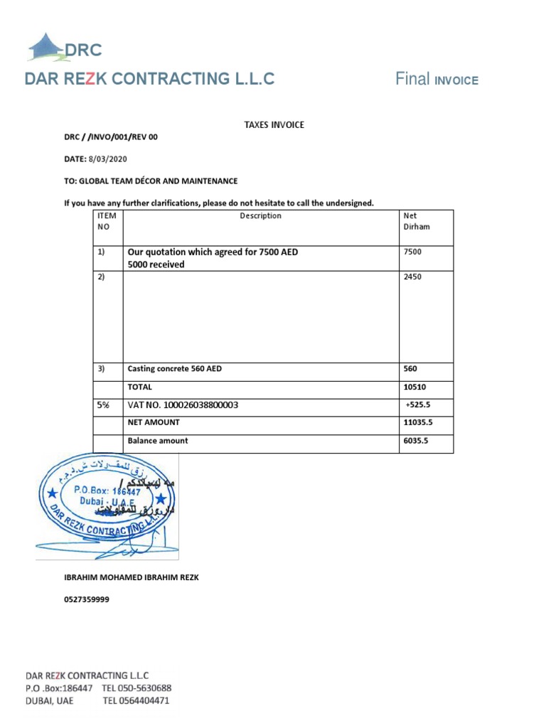 DRC Final Invoice | PDF