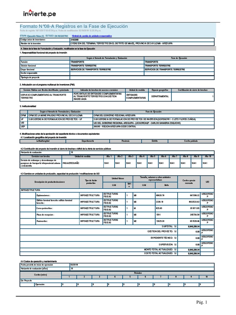 Formato 8A - Terminal Terrestre | PDF | Tasa interna de retorno | Ciencias económicas