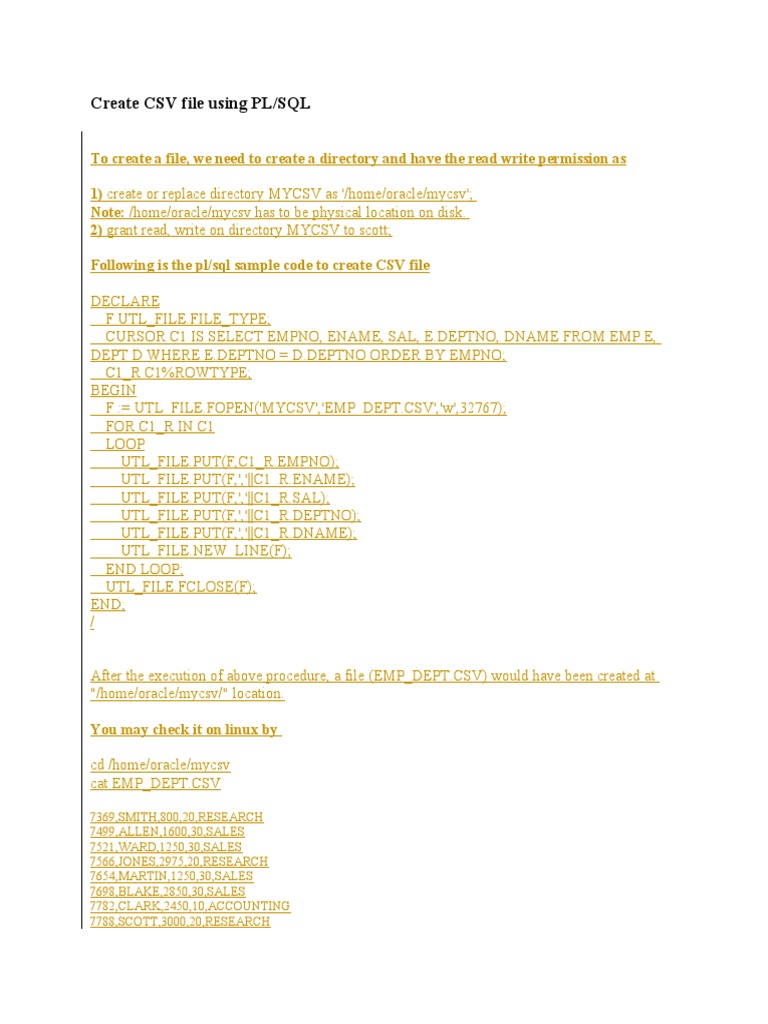 Create CSV File Using PL-SQL | PDF