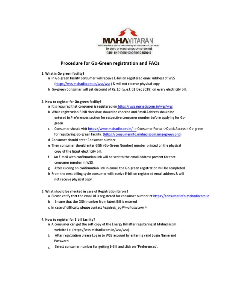 Go-Green Registration Guide for MSEB | PDF