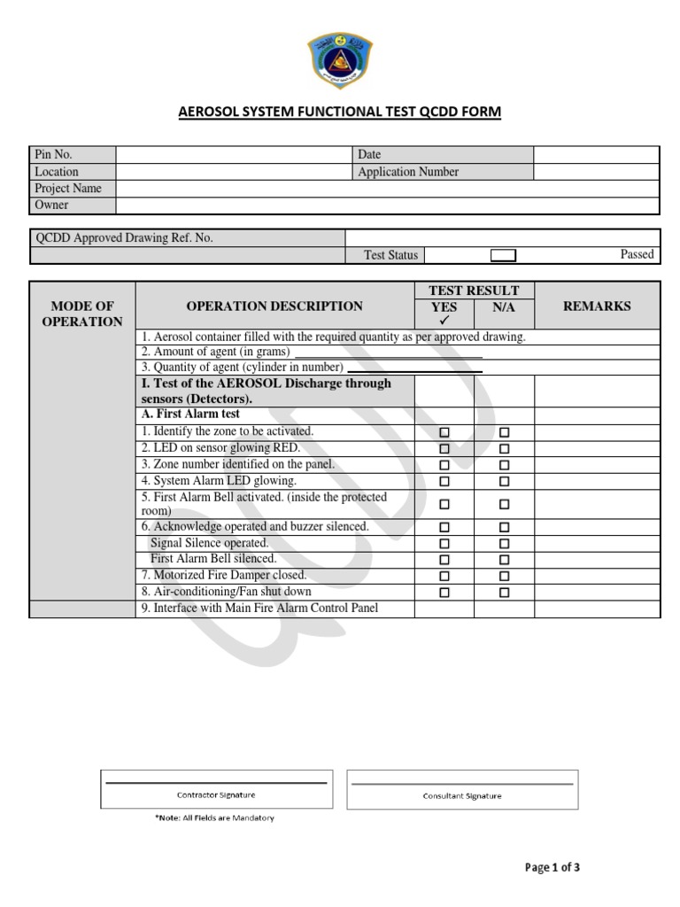 Aerosol System Functional Test QCDD Form | PDF | Electrical Engineering ...
