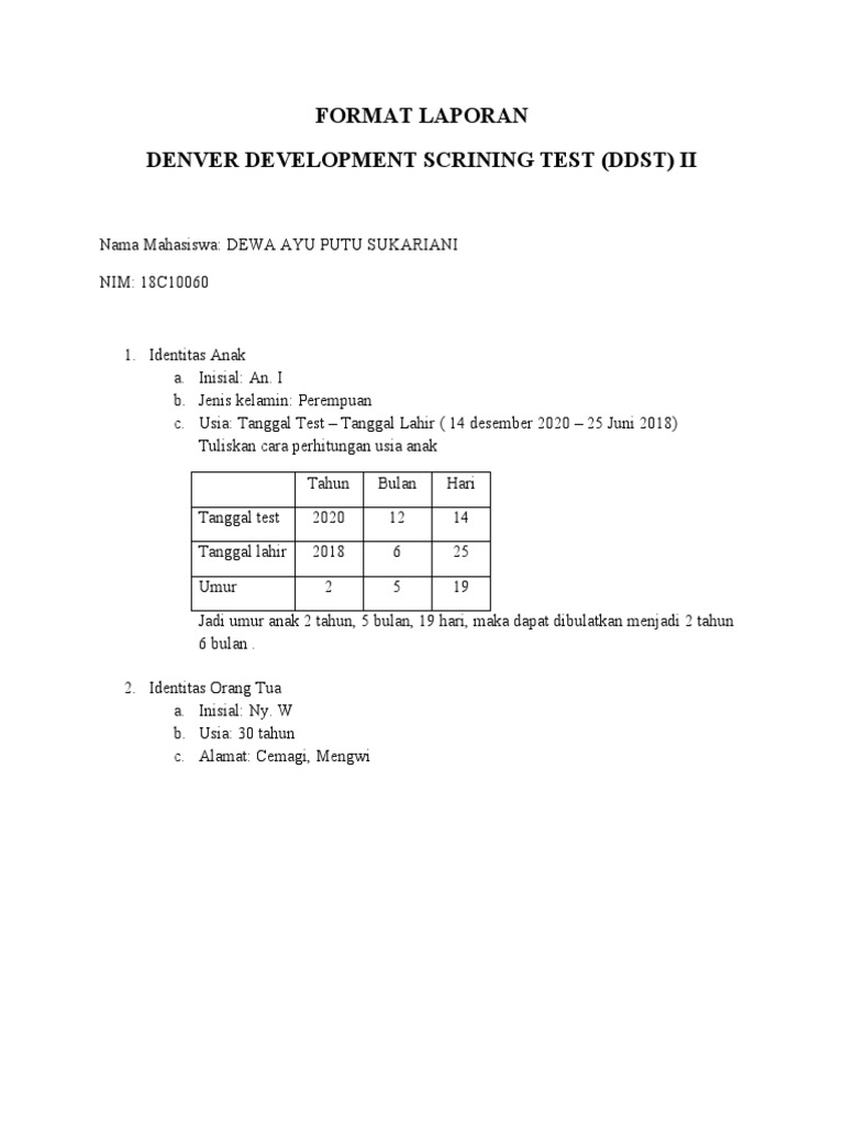 Format Laporan DDST | PDF | Karier & Perkembangan | Kesehatan Holistik