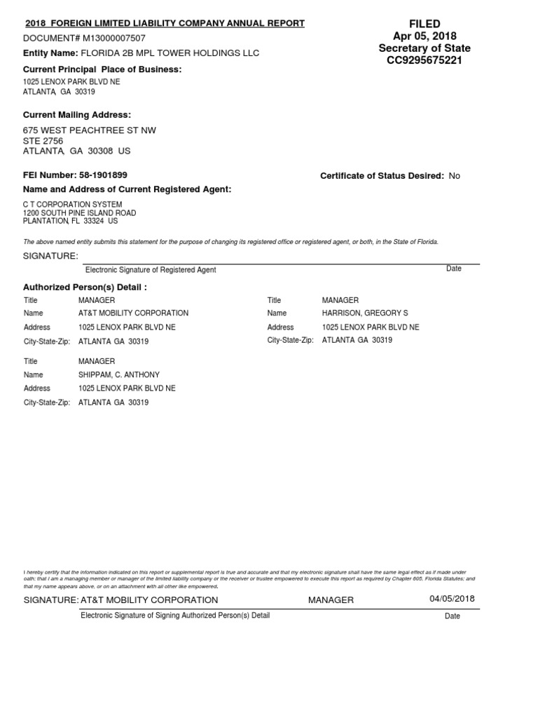 2018 LLC Annual Report | PDF | Registered Agent | Limited Liability Company