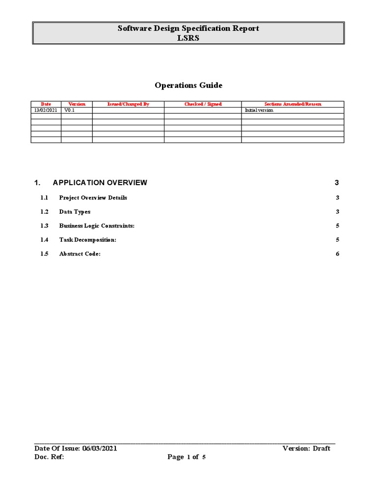 Software Design Specification Report LSRS: 1. Application Overview 3 | PDF | Data Management ...