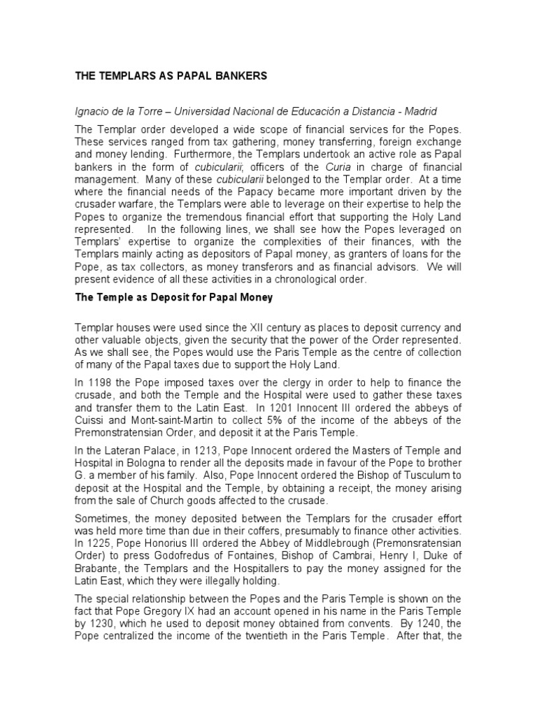 The Templars As Papal Bankers | PDF | Knights Templar | Pope