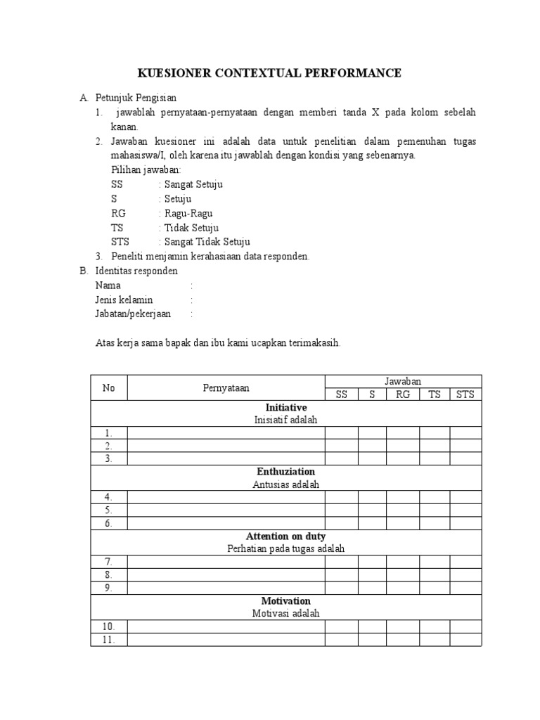 Kuesioner Contextual Performance | PDF