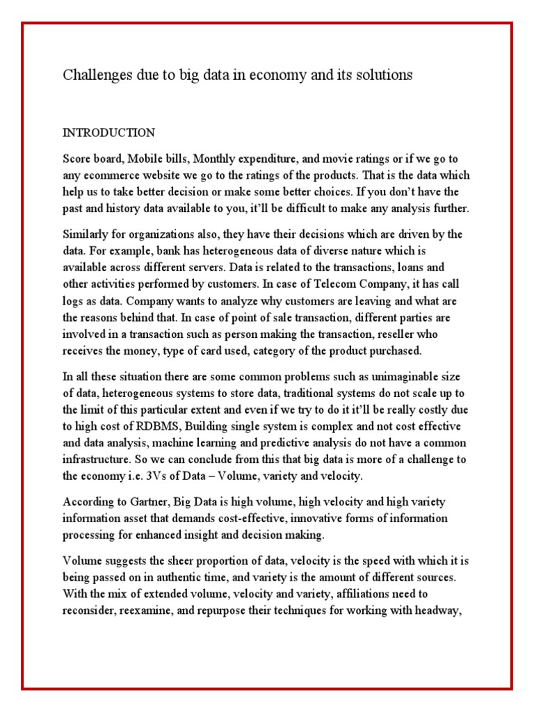 Challenges Due To Big Data in Economy and Its Solutions | PDF | Big ...