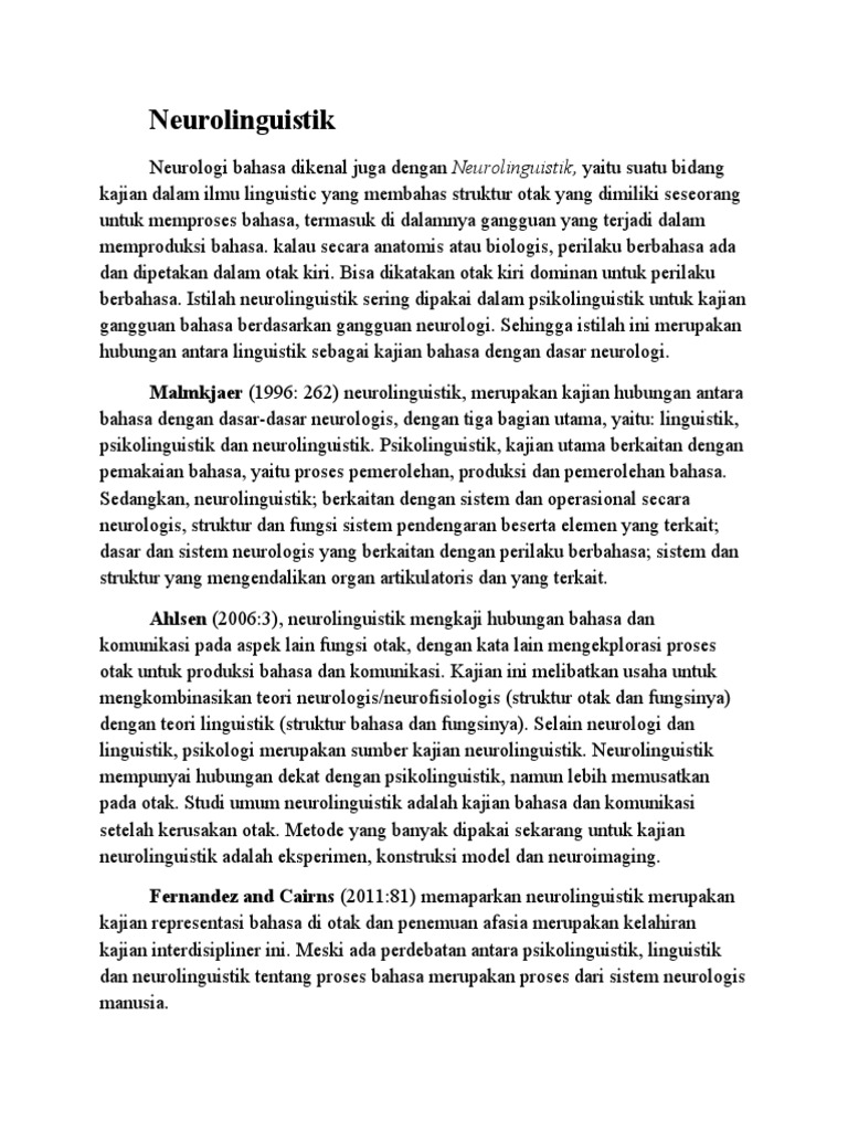 Kajian Neurolinguistik dan Afasia | PDF