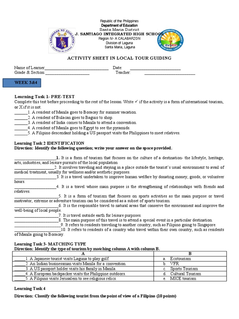Local Tour Guiding Activity Sheet | PDF | Tourism | Philippines