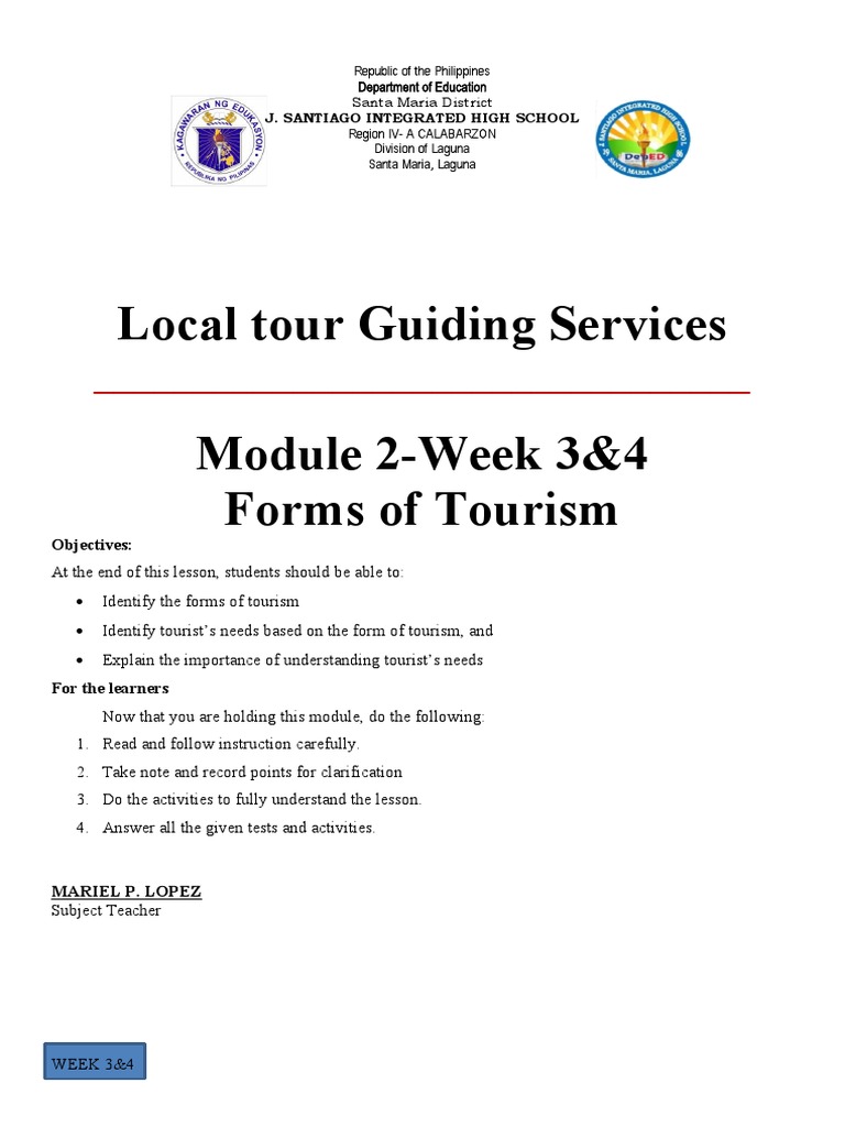 Week 3&4 - Local Tour Guiding LM | PDF | Tourism | Human Nature
