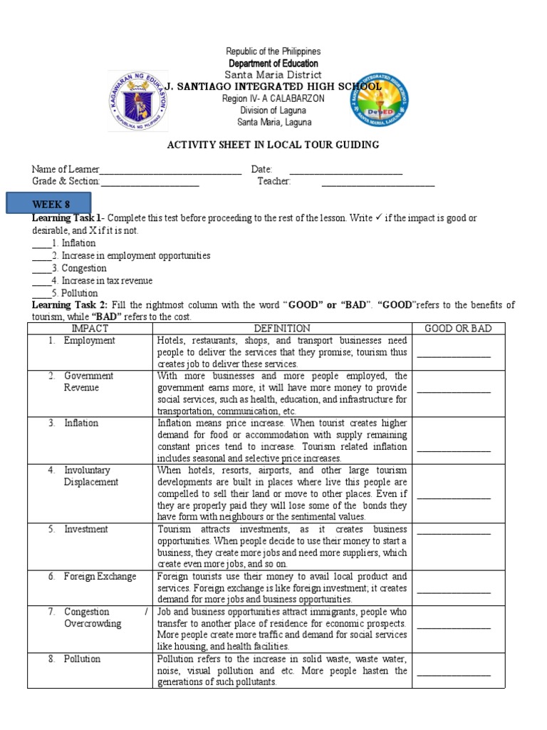 Tourism Impact Activity Sheet | PDF | Tourism | Inflation