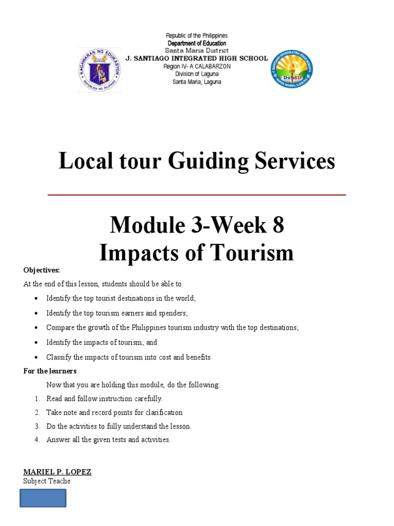 Week 7&8 - Local Tour Guiding LM | PDF | Fiscal Multiplier | Tourism