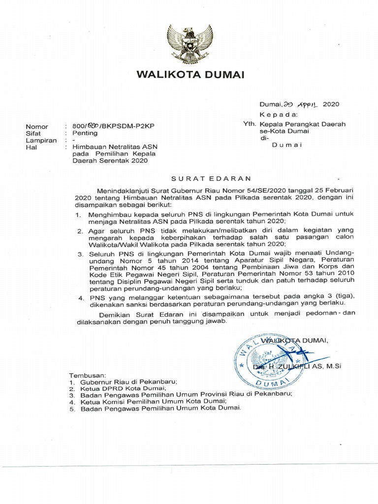 Himbauan Netralitas ASN Pada Pemilihan Kepala Daerah Serentak 2020 | PDF