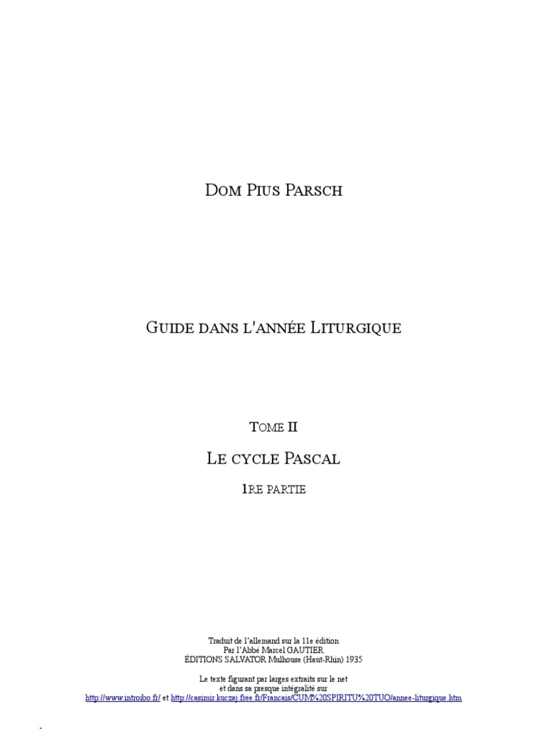 Pius Parsch Guide de L Annee Liturgique 3 Cycle Pascal Careme | PDF ...