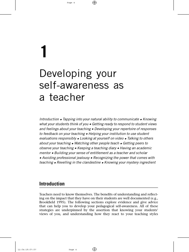 Self-Awareness for Aspiring Teachers | PDF | Teachers | Curriculum