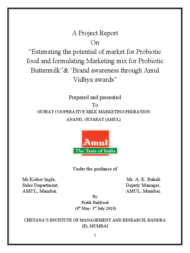 Amul Project Report Finalsss | PDF | Milk | Probiotic